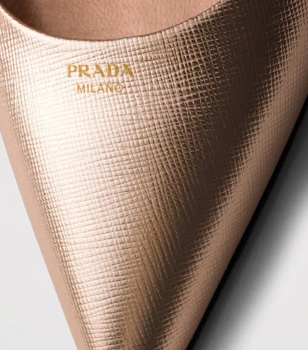 Prada Metallic Saffiano Leather Slingback Heels