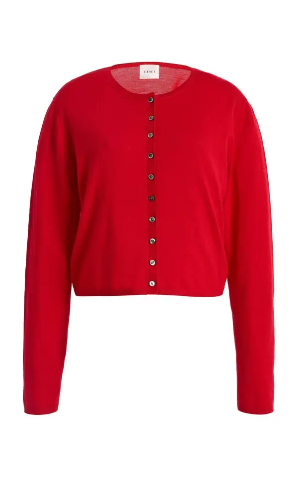 LESET James Crew Neck Wool Cardigan - Red