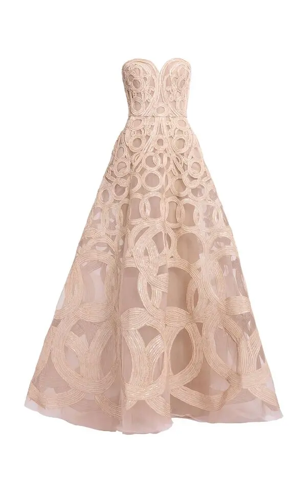 Elie Saab Sequined Embellished Tulle Maxi Gown - Nude