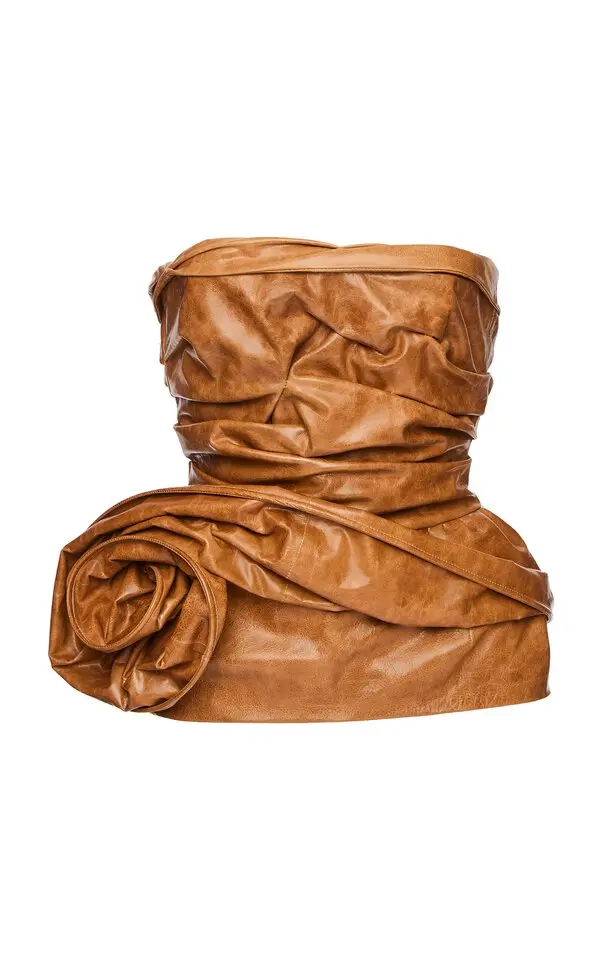 Magda Butrym Strapless Leather Corset Top - Tan