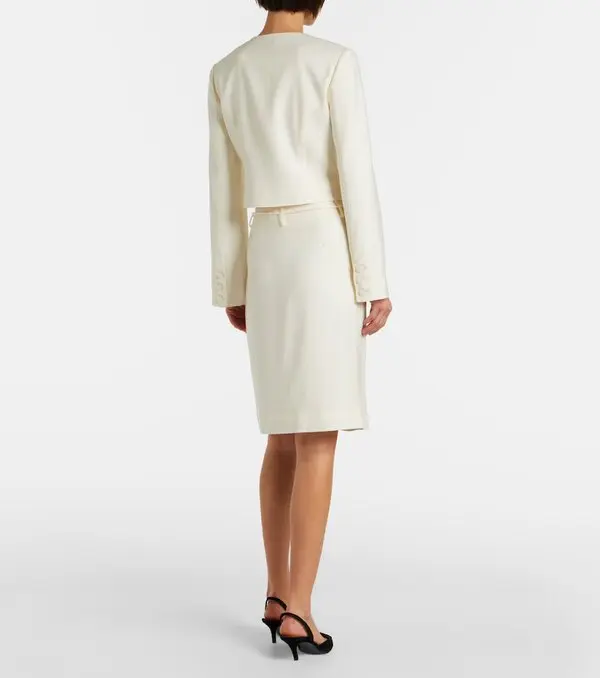 Posse Elspeth Belted Wool Midi Skirt In Cream - White