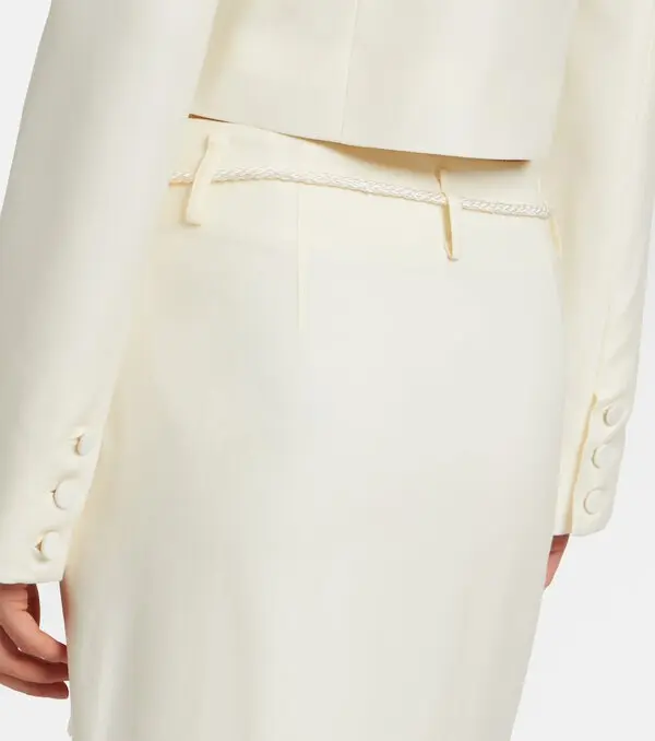 Posse Elspeth Belted Wool Midi Skirt In Cream - White