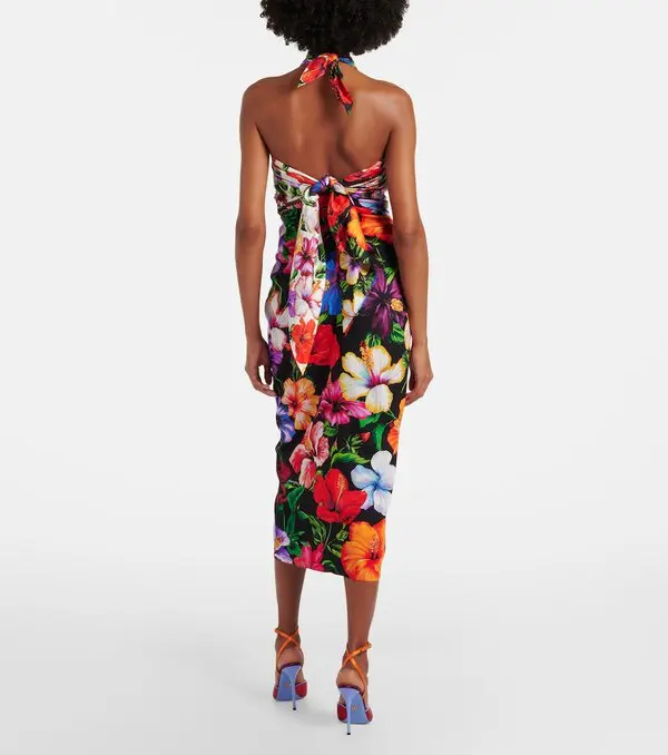 Dolce & Gabbana Draped Floral Silk-blend Midi Skirt