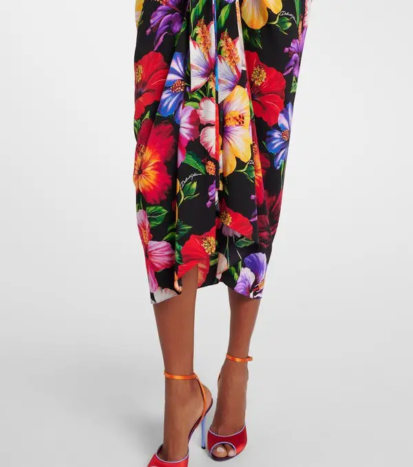 Dolce & Gabbana Draped Floral Silk-blend Midi Skirt