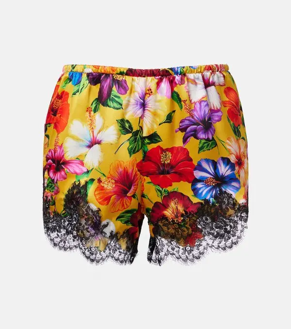 Dolce & Gabbana Floral Lace-trimmed Silk-blend Shorts - Multicoloured