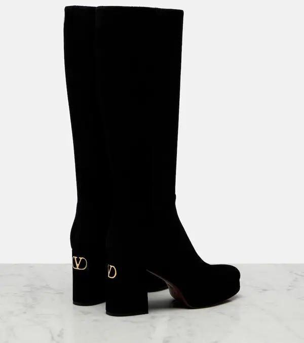 Valentino Garavani Fawcette Suede Knee-high Boots - Black