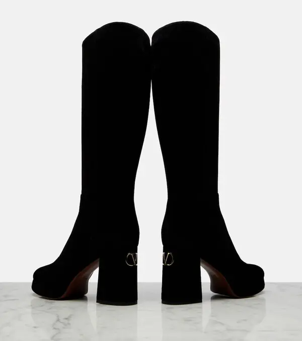 Valentino Garavani Fawcette Suede Knee-high Boots - Black
