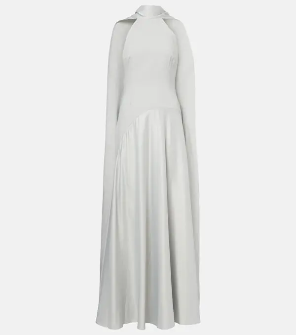 Solace London Cece Halterneck Crepe And Satin Gown - Silver