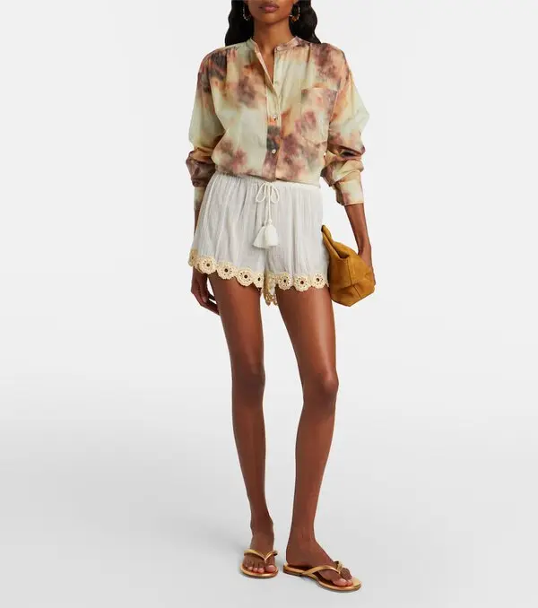 Ulla Johnson Liya Crochet-trimmed Cotton Shorts - White