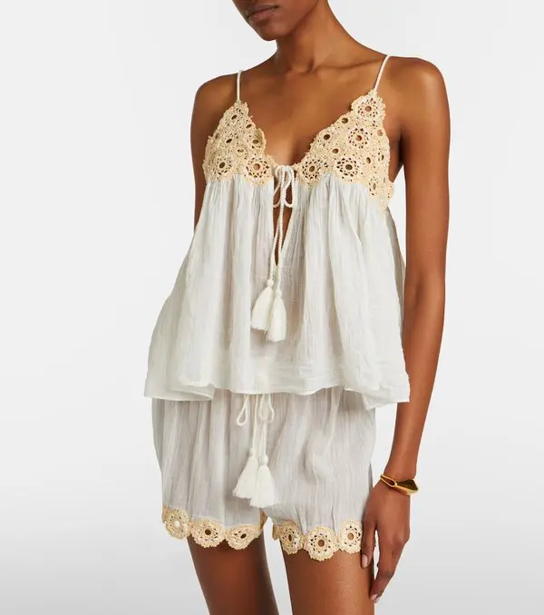 Ulla Johnson Liya Crochet-trimmed Cotton Shorts - White