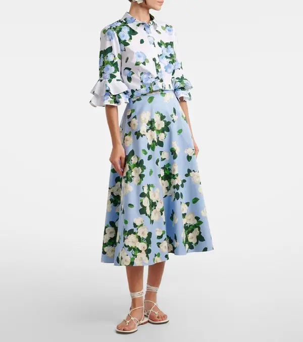 Carolina Herrera Floral Ruffle Cotton-blend Shirt - Multicoloured