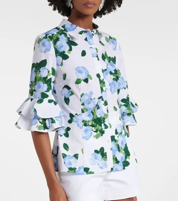 Carolina Herrera Floral Ruffle Cotton-blend Shirt - Multicoloured