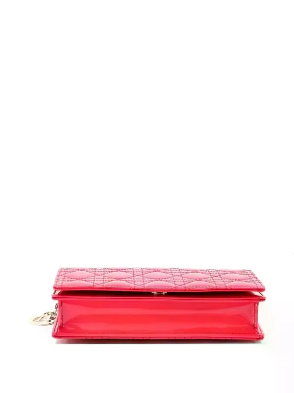 Dior Lady Chain Pouch Cannage Quilt Patent Crossbody Bag - Pink