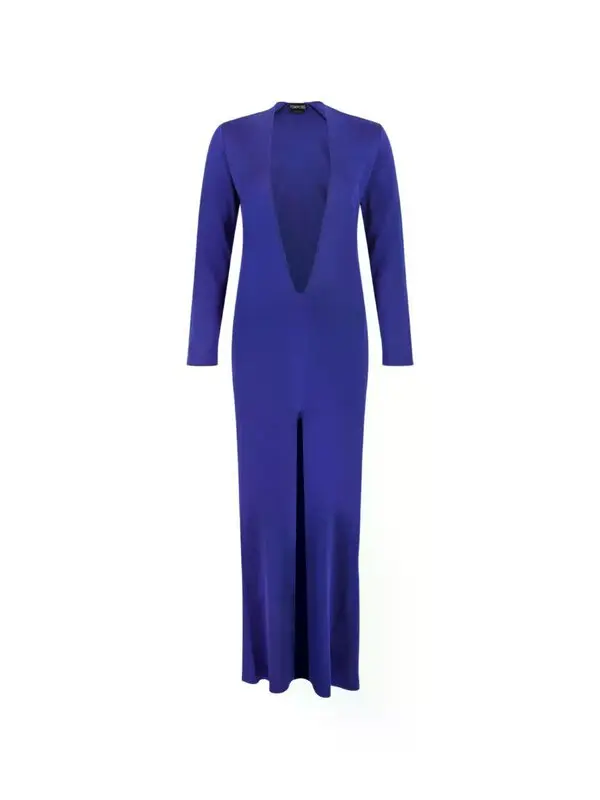 TOM FORD Plunging-neckline Front-slit Maxi Dress - Blue