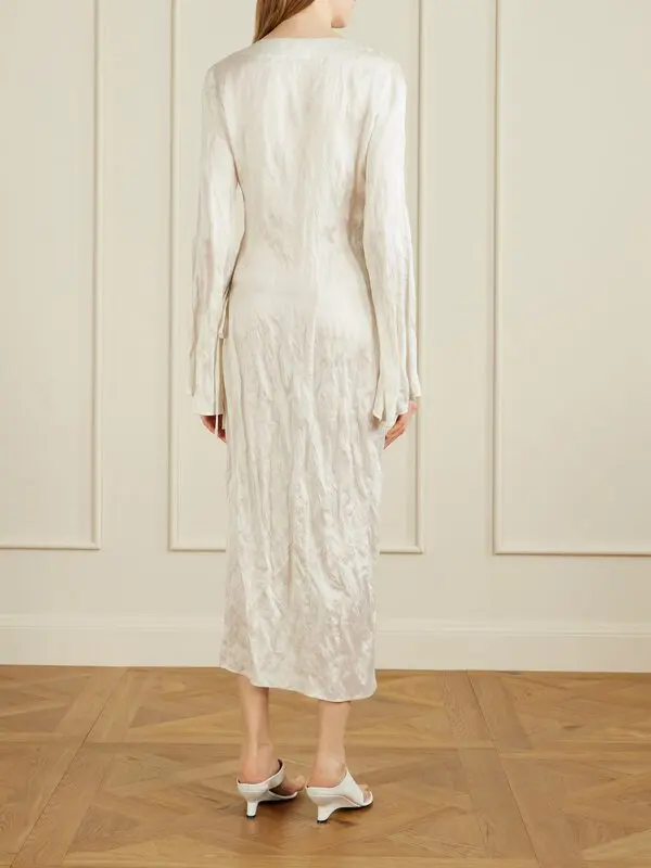 Khaite Rommi Crinkled-voile Midi Wrap Dress - Neutrals