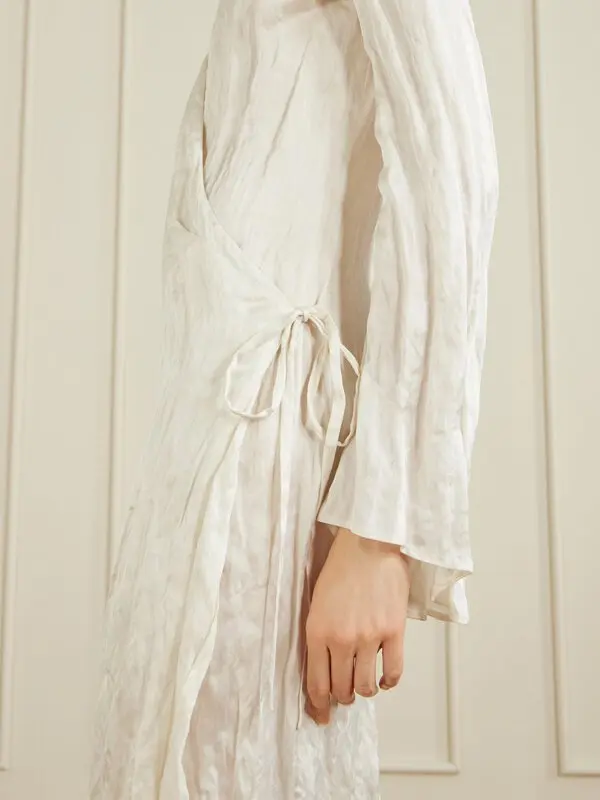 Khaite Rommi Crinkled-voile Midi Wrap Dress - Neutrals