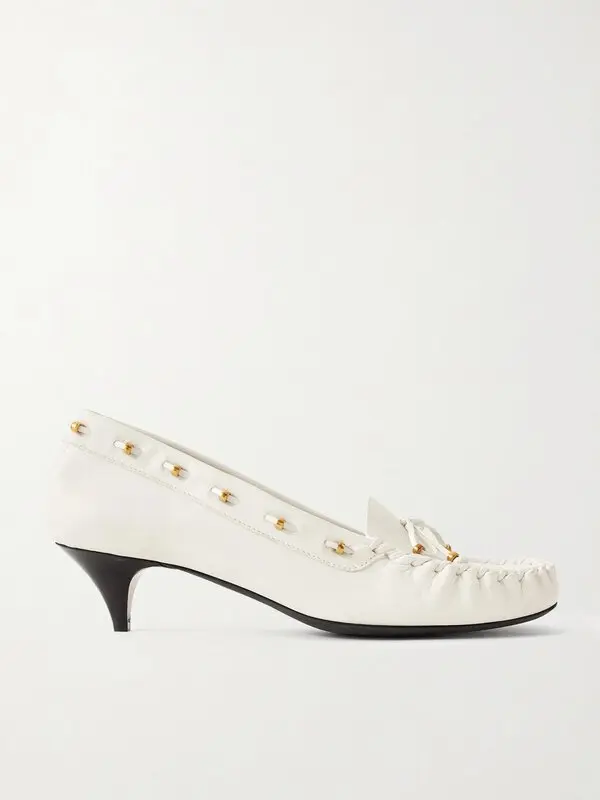 Khaite Milly Embellished Whipstitched Textured Leather Pumps - Neutrals