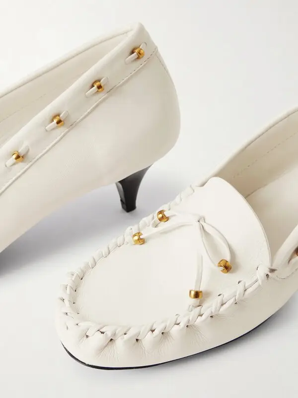 Khaite Milly Embellished Whipstitched Textured Leather Pumps - Neutrals