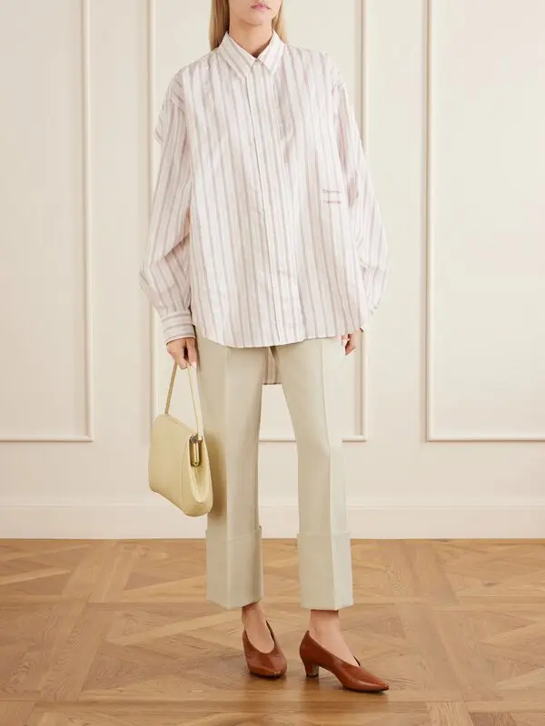 Calvin Klein Amari Pinstriped Cotton And Silk-blend Shirt - Neutrals