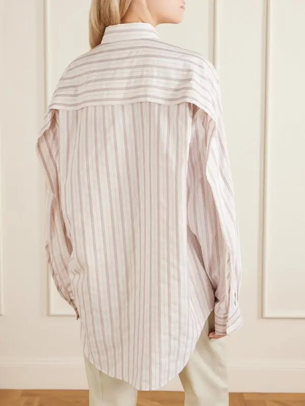 Calvin Klein Amari Pinstriped Cotton And Silk-blend Shirt - Neutrals