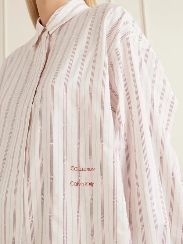 Calvin Klein Amari Pinstriped Cotton And Silk-blend Shirt - Neutrals