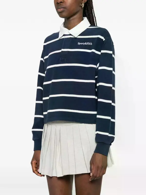 SPORTY & RICH Striped Cropped Rugby Shirt