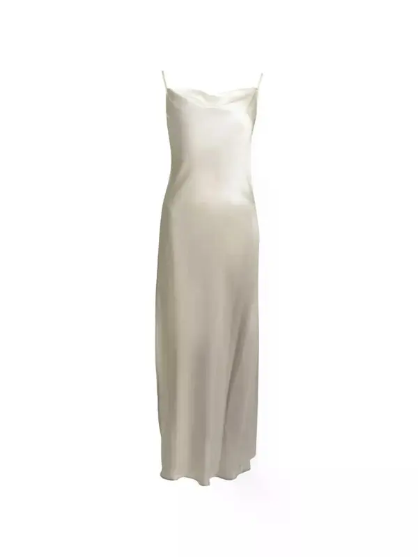 SLEEP NO MORE Silk Maxi Dress With Cowl Neck And Side Slit - Grey