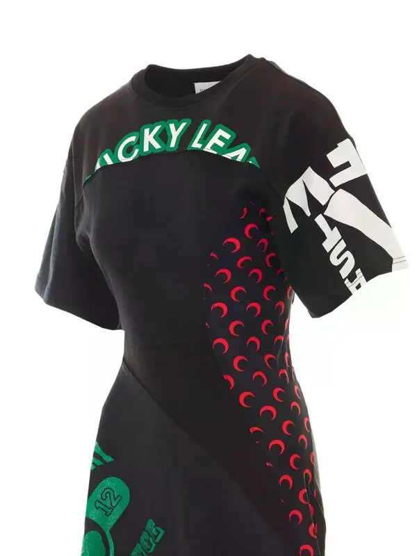 MARINE SERRE Asymmetrical Patchwork Dress With Graphic Print