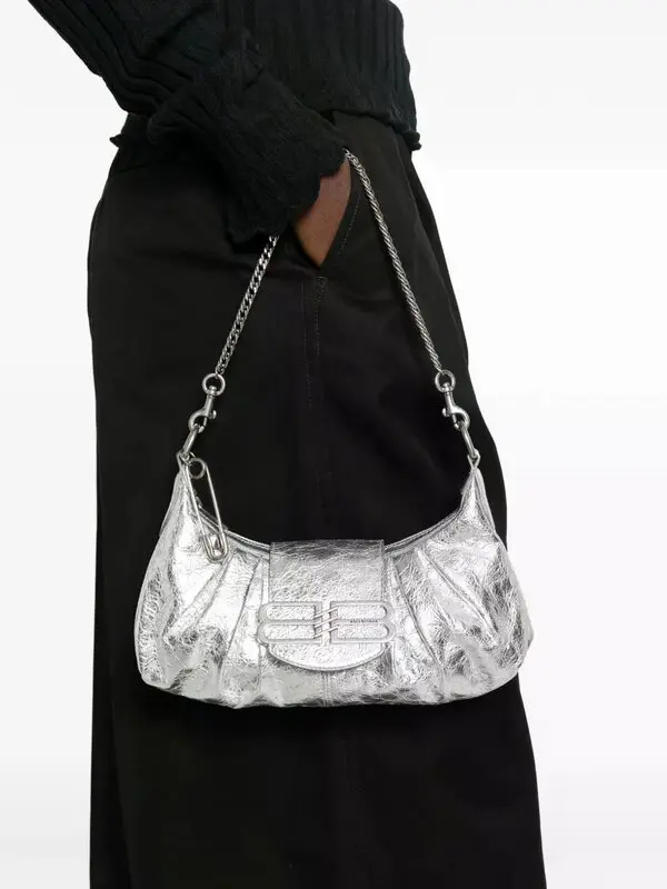 Balenciaga Pamela Metallised-leather Shoulder Bag - Silver