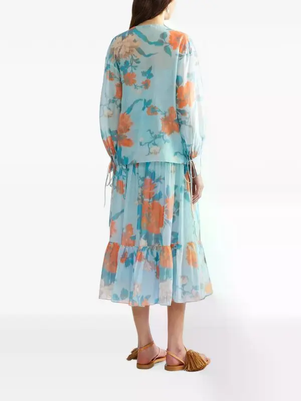Erdem Floral Print Tiered Midi Skirt