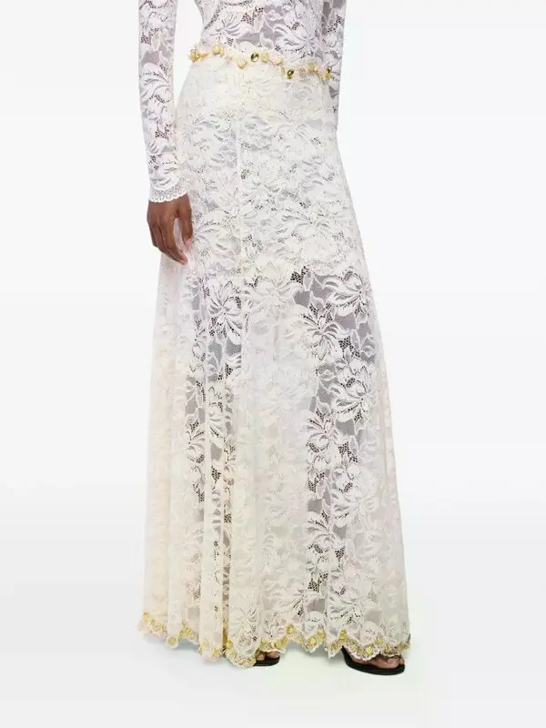 Rabanne Lace Maxi Skirt With Strass Embellishment - Neutrals