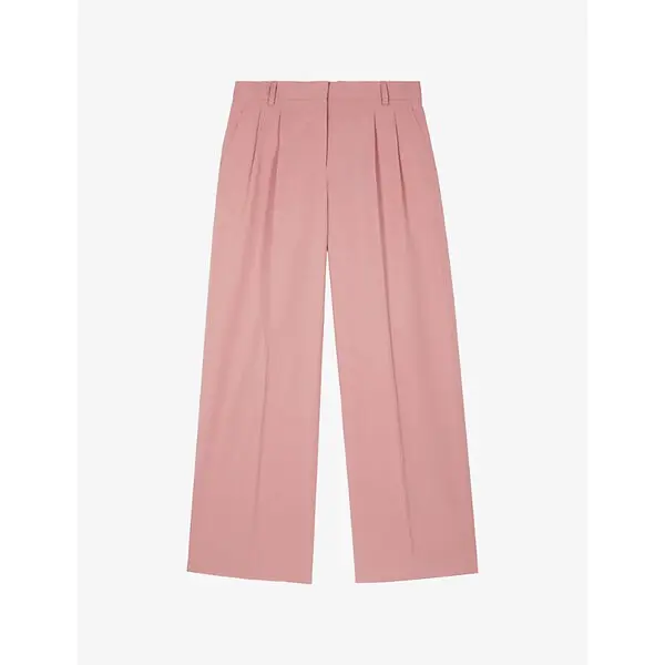 The Kooples Pleated Front Wide Leg High Rise Trousers - Blush