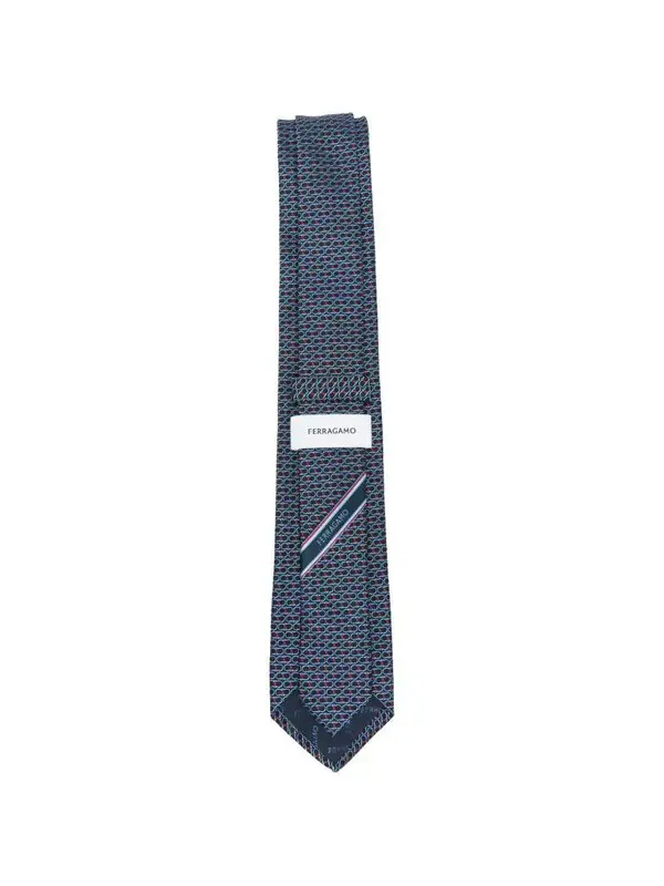 FERRAGAMO Gancini Jacquard Neck Tie - Blue