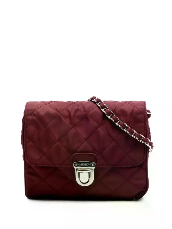 Prada Quilted Tessuto Chain Crossbody Bag - Red