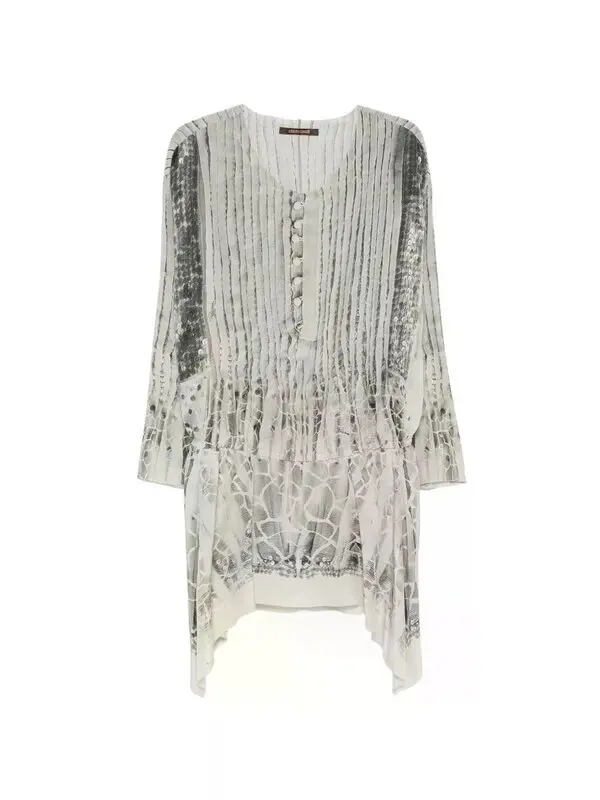 Roberto Cavalli 2000s Abstract Print Asymmetric Dress - Grey