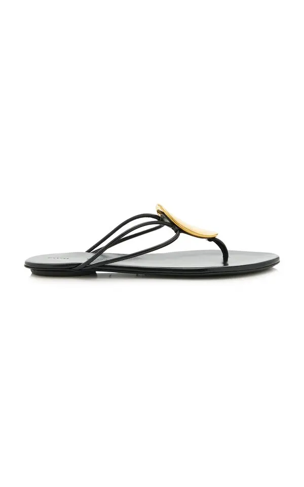 Proenza Schouler Uma Gold Tone Embellished Leather Thong Sandals - Black