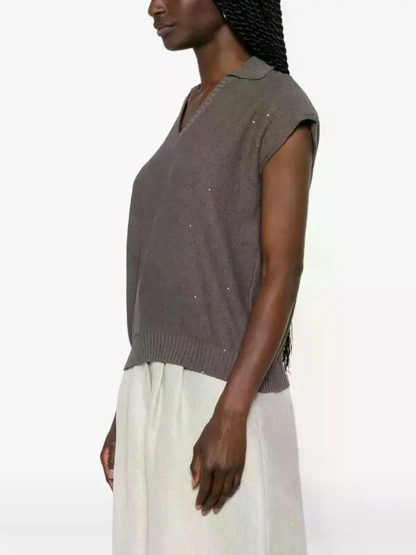 PANICALE Embellished V-neck Knitted T-shirt