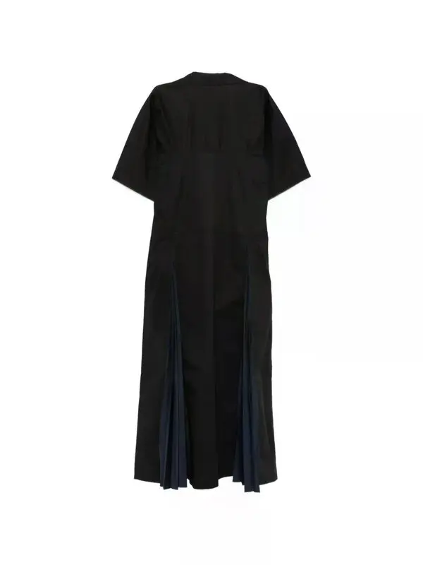 Plan C Pleated Panel V-neck Midi Dress