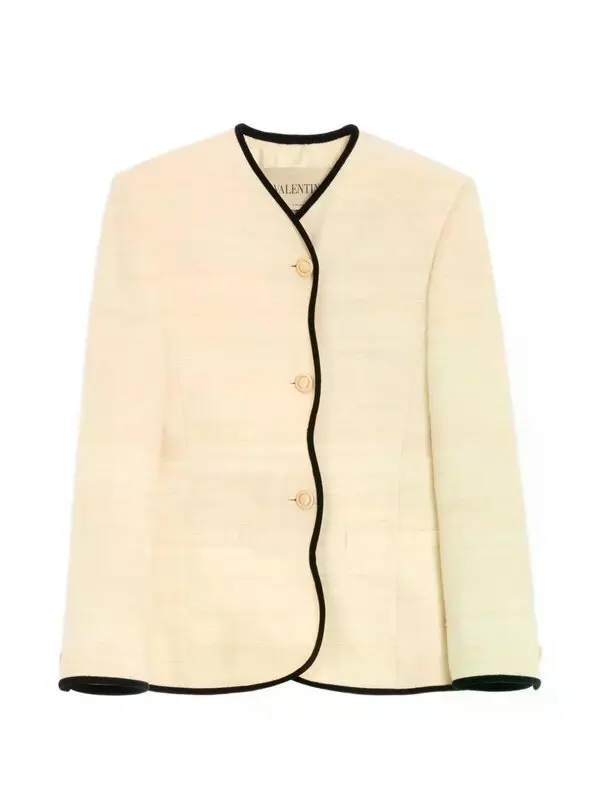 Valentino Garavani Silk Linen Canvas Jacket With Velvet Trim - Neutrals