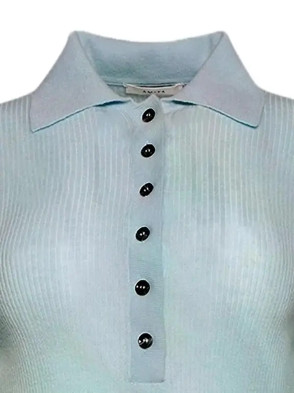 AMIYA Ribbed Polo Top - Blue
