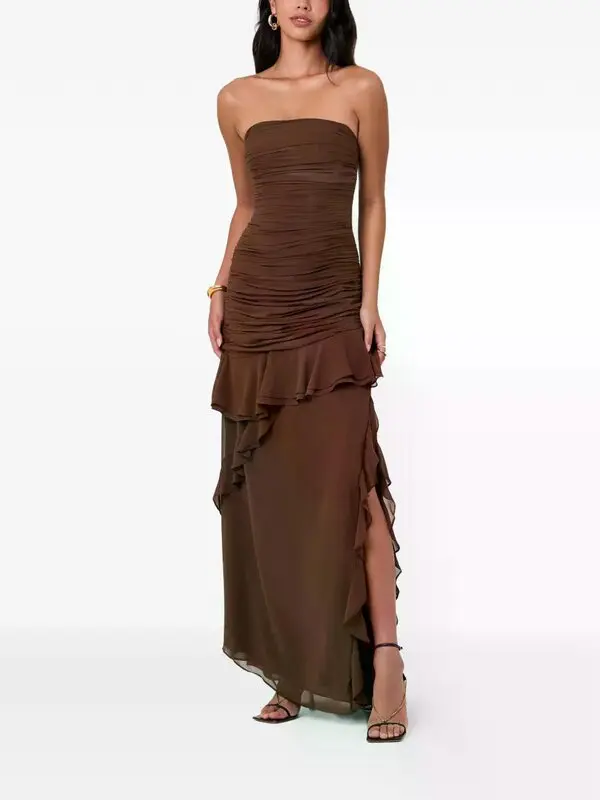 NICHOLAS Viola Strapless Ruffled Maxi Dress - Brown