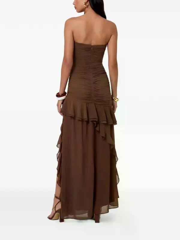 NICHOLAS Viola Strapless Ruffled Maxi Dress - Brown
