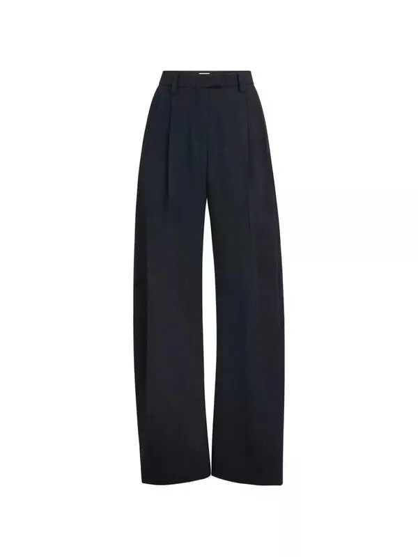 Brunello Cucinelli Virgin Wool Crêpe Tailored Barrel Trousers With Monili - Blue