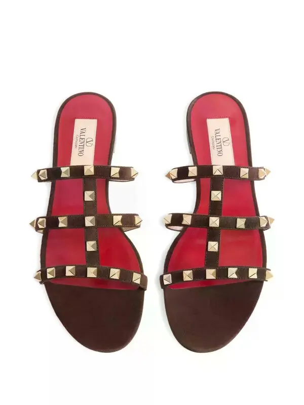 Valentino Garavani Rockstud Suede Slide Sandals - Brown