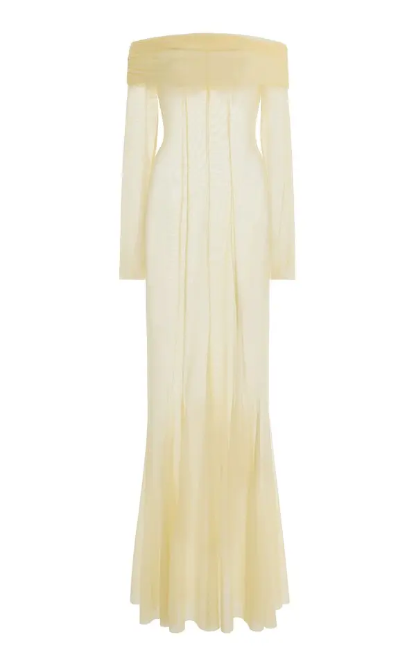 Ay Que Calor Exclusive La Isla Paloma Off-the-shoulder Mesh Maxi Dress - Yellow