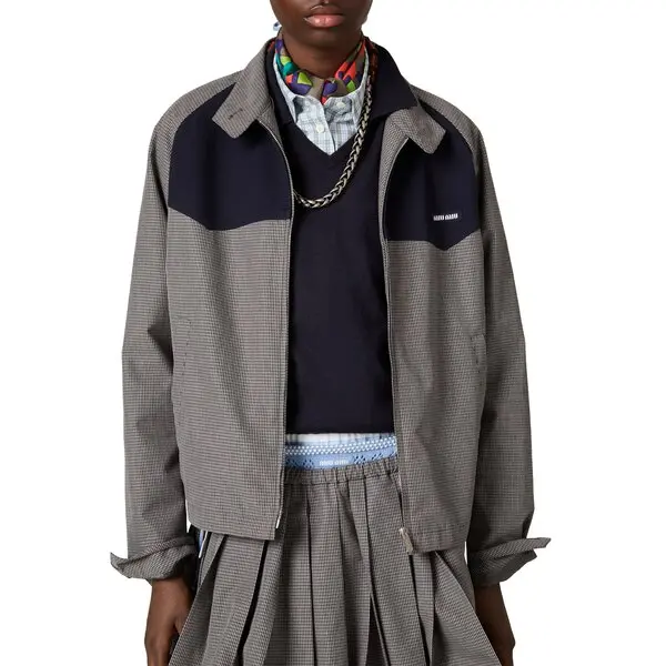 Miu Miu Gingham Check Blouson Jacket - Grey