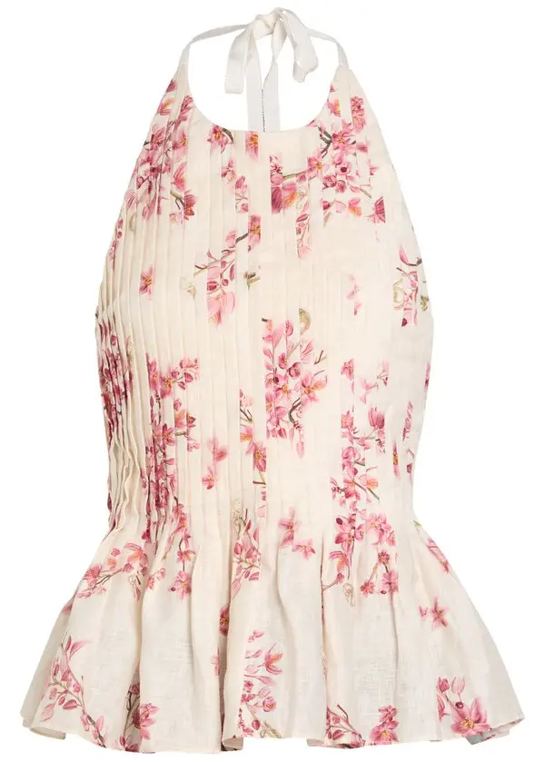 Agua Bendita Floral Print Linen Halterneck Top - Multicoloured