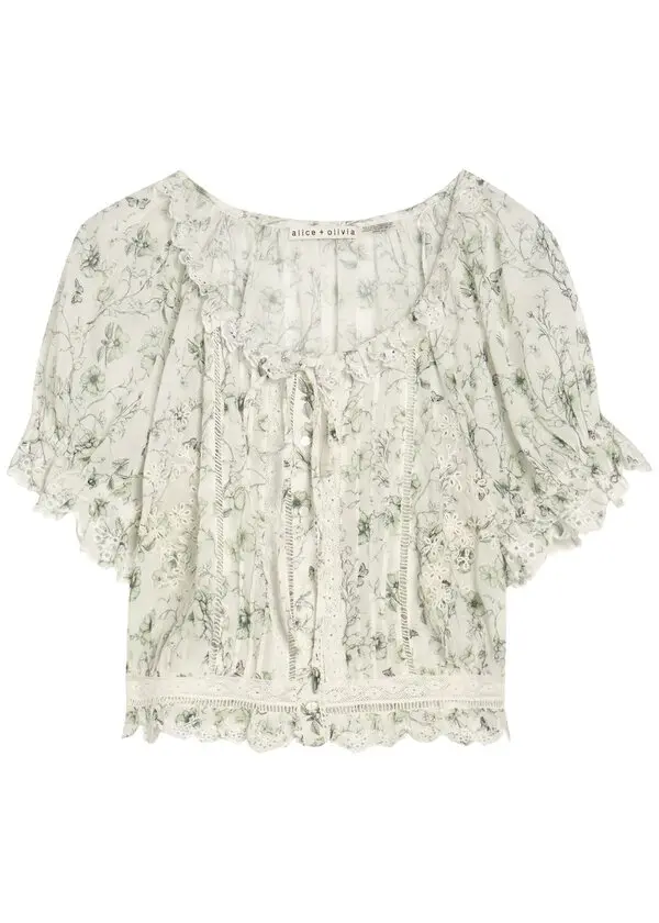 Alice + Olivia Floral Print Cotton Blouse With Puff Sleeves - Multicoloured
