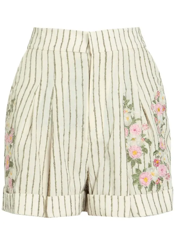 Agua Bendita Rommy Embroidered Striped Cotton-blend Shorts - Multicoloured