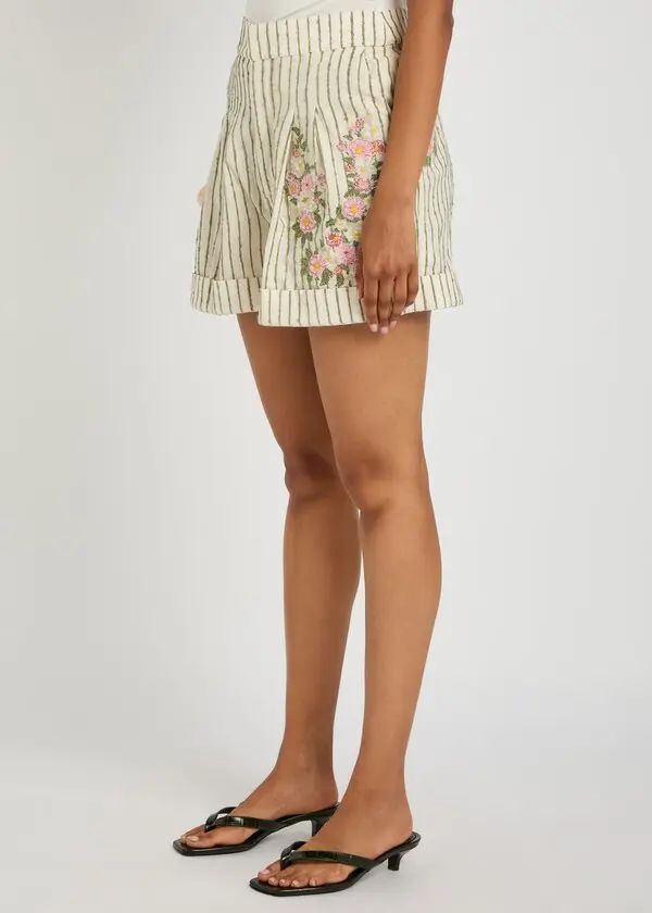 Agua Bendita Rommy Embroidered Striped Cotton-blend Shorts - Multicoloured